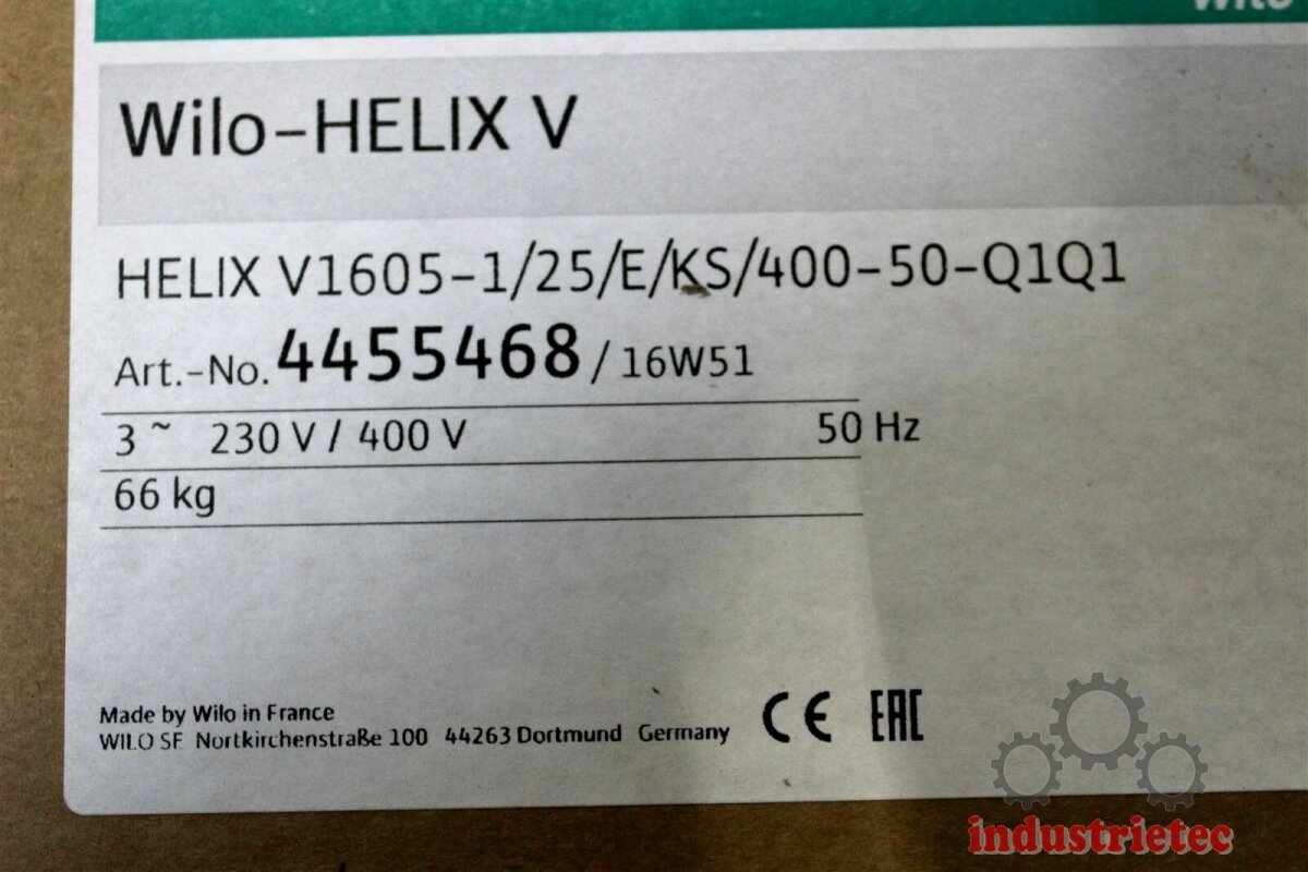 wilo HELIX V1605-1/25/E/KS/400-50-Q1Q1 Hochdruck-Kreiselpumpe 4455468