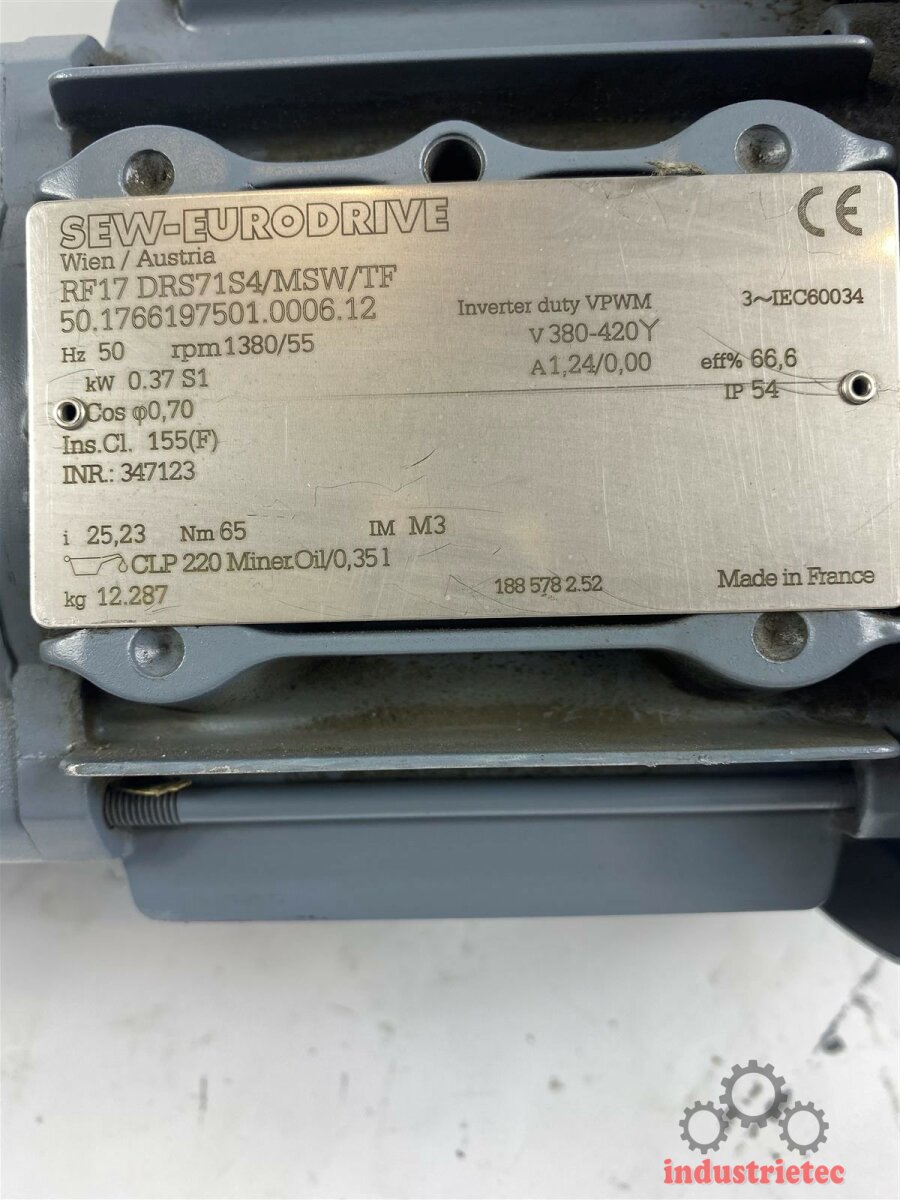 SEW 0,37 KW 55 min Getriebemotor RF17 DRS71S4/MSW/TF Gearbox, 333,40