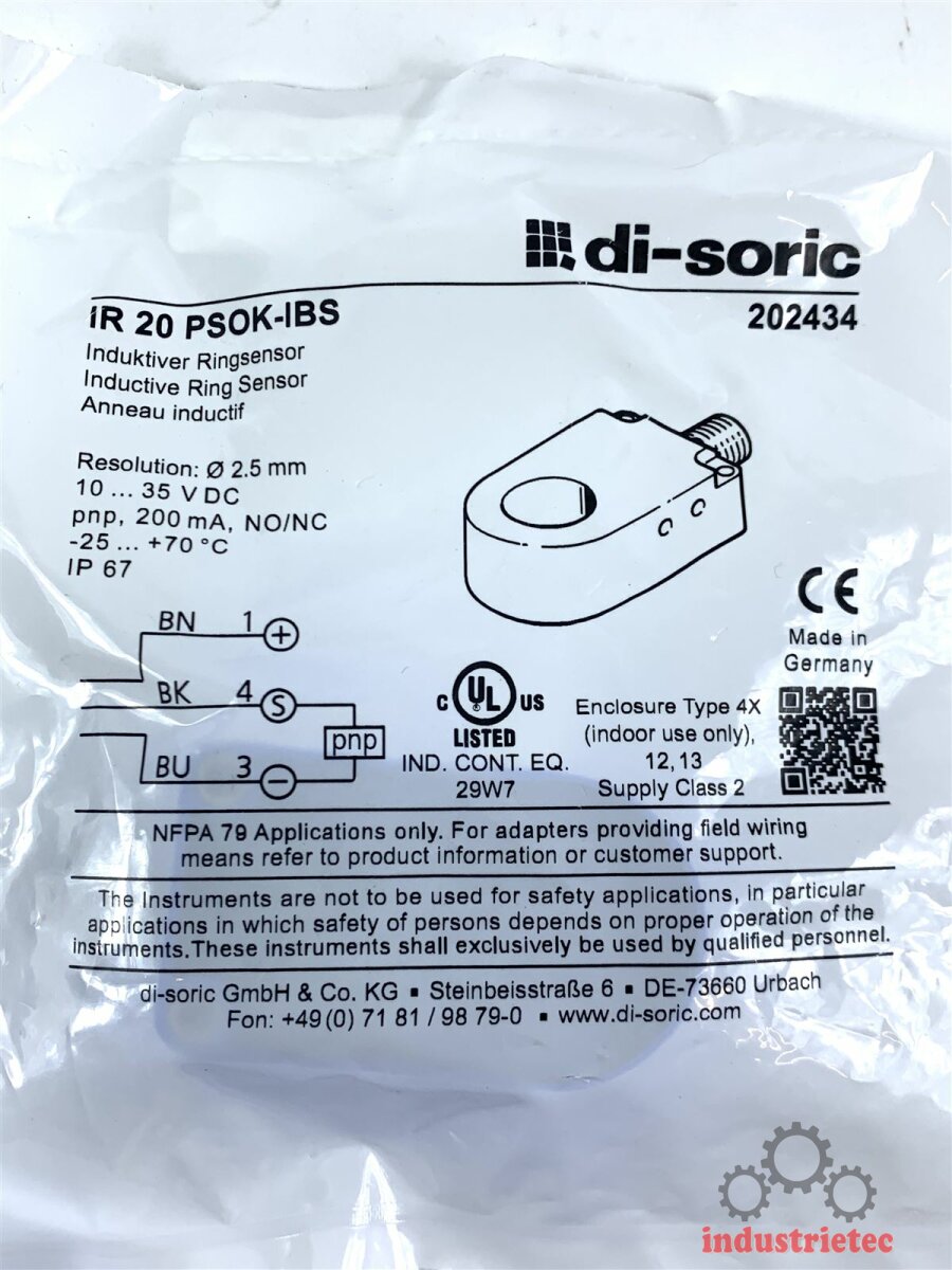 di-soric IR 20 PSOK-IBS Ringsensor Sensor, 205,17