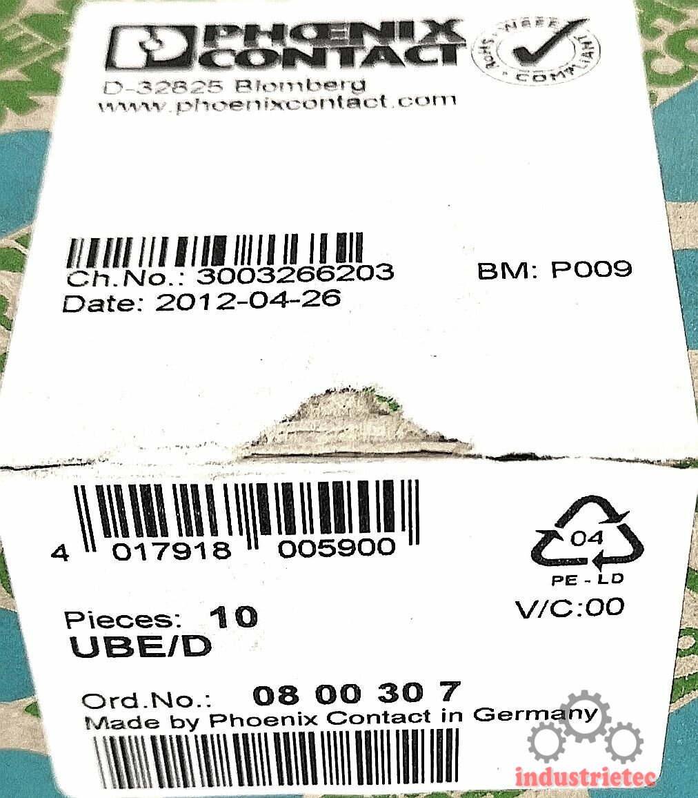 Inhalt 10 Stk Phoenix Contact UBE/D 0800307 Klemmleisternschild, 15,00