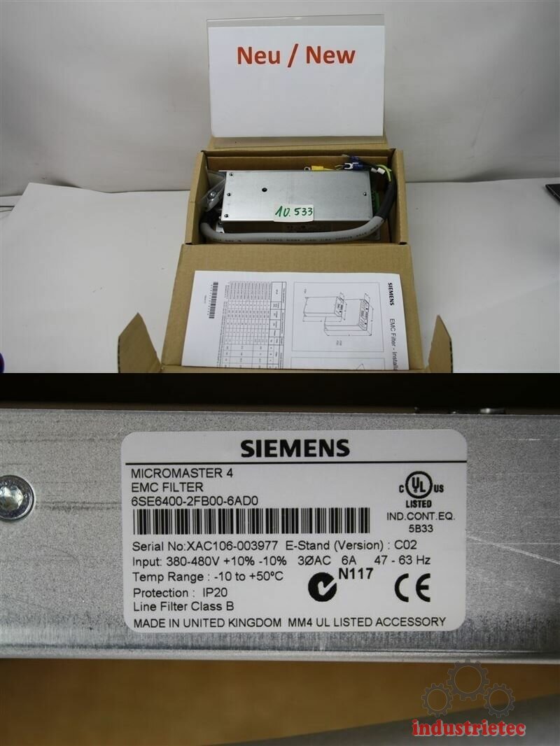 Siemens 6SE6400-2FB00-6AD0 Micromaster 4 Emc Filter, 118,00